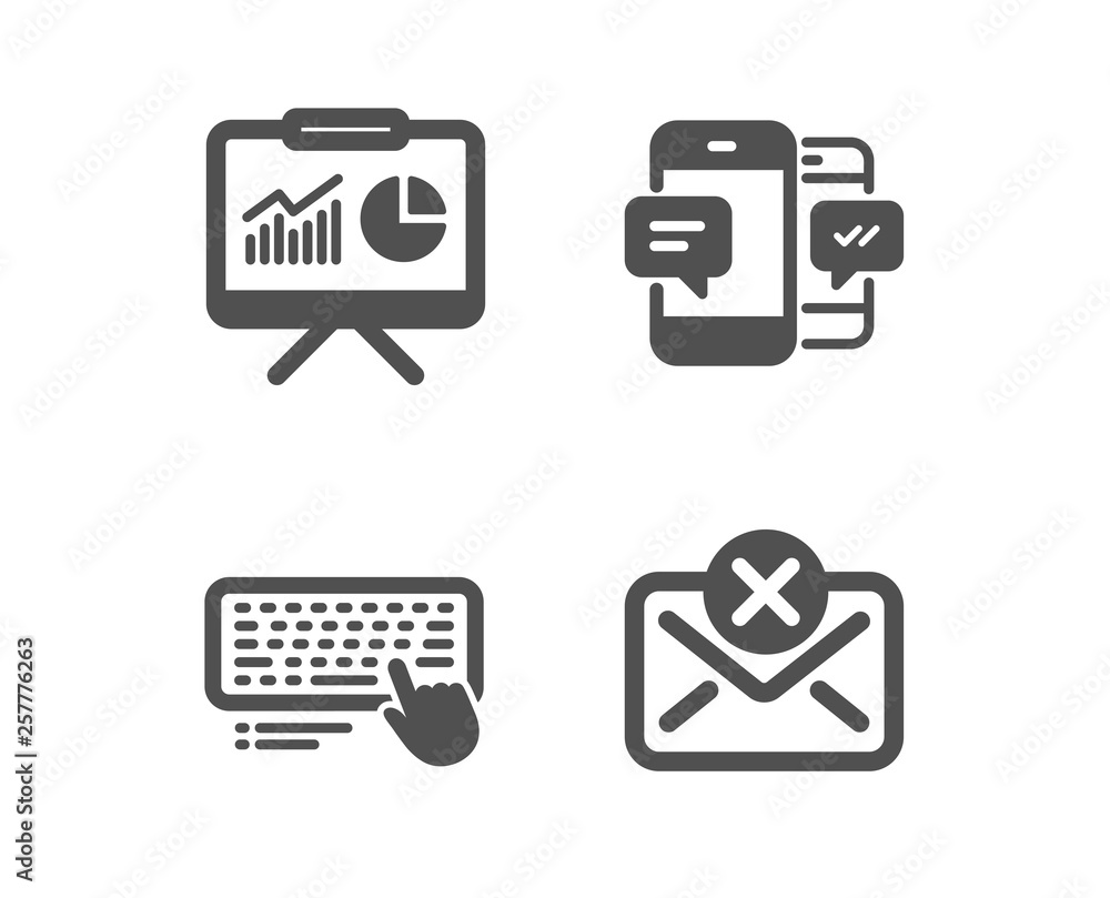 Set of Smartphone sms, Computer keyboard and Presentation icons. Reject ...