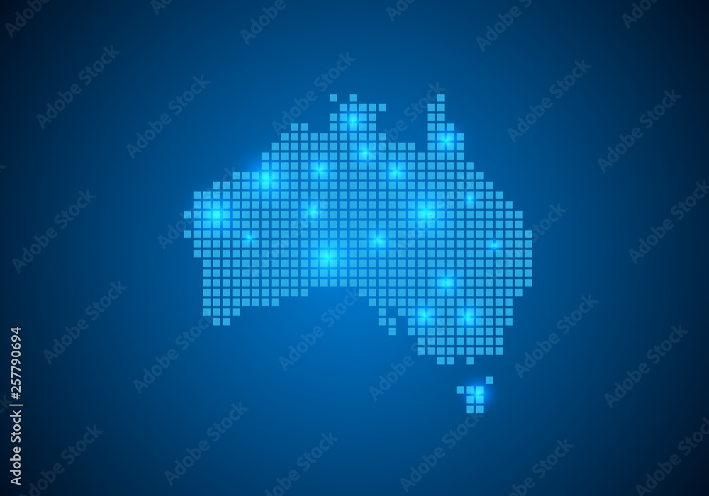 Abstract blue background with map, internet line, connected points. map ...