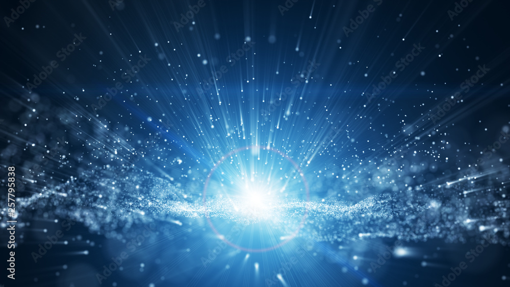 blue background, digital signature with wave particles, sparkle, veil ...