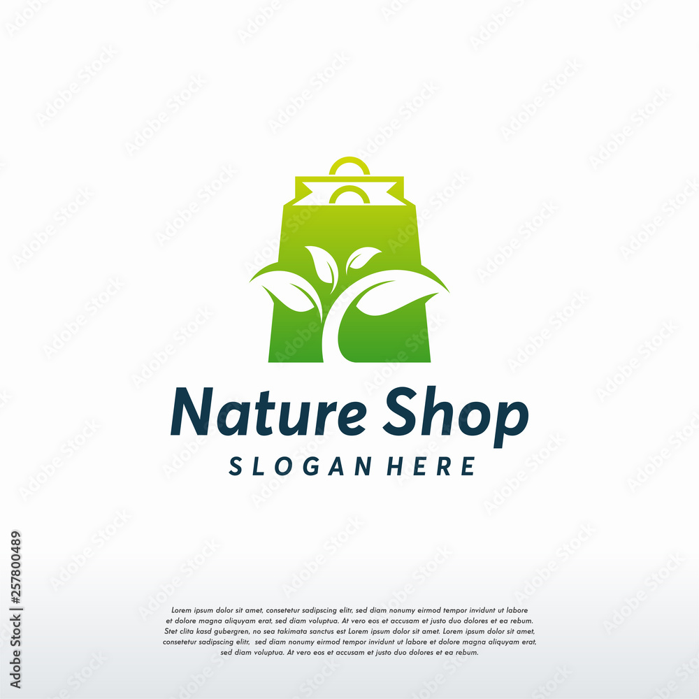 Nature Shop logo designs vector, Leaf and Shopping Bag logo Stock ...