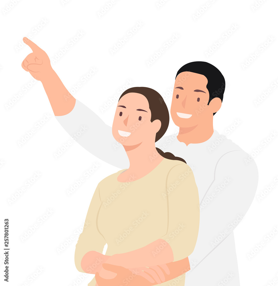Cartoon people character design cheerful husband embracing his wife and ...
