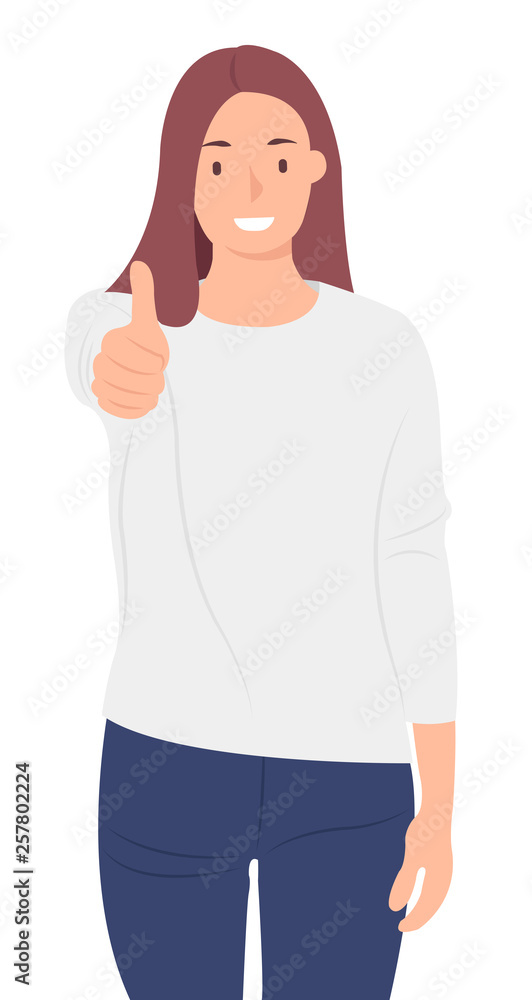 Cartoon people character design young pretty woman showing thumb up ...