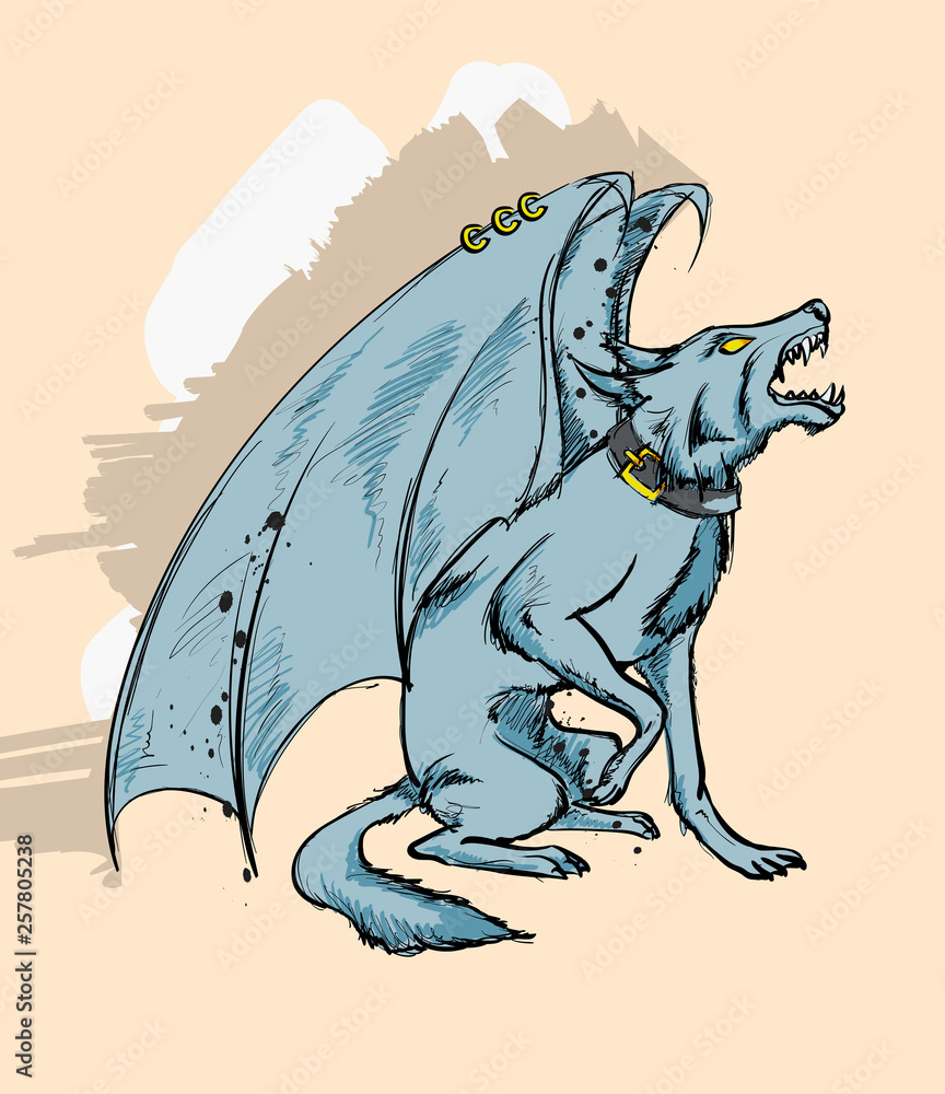 Mythical Winged Dog. A wolf with wings On a white background. Symbolic ...