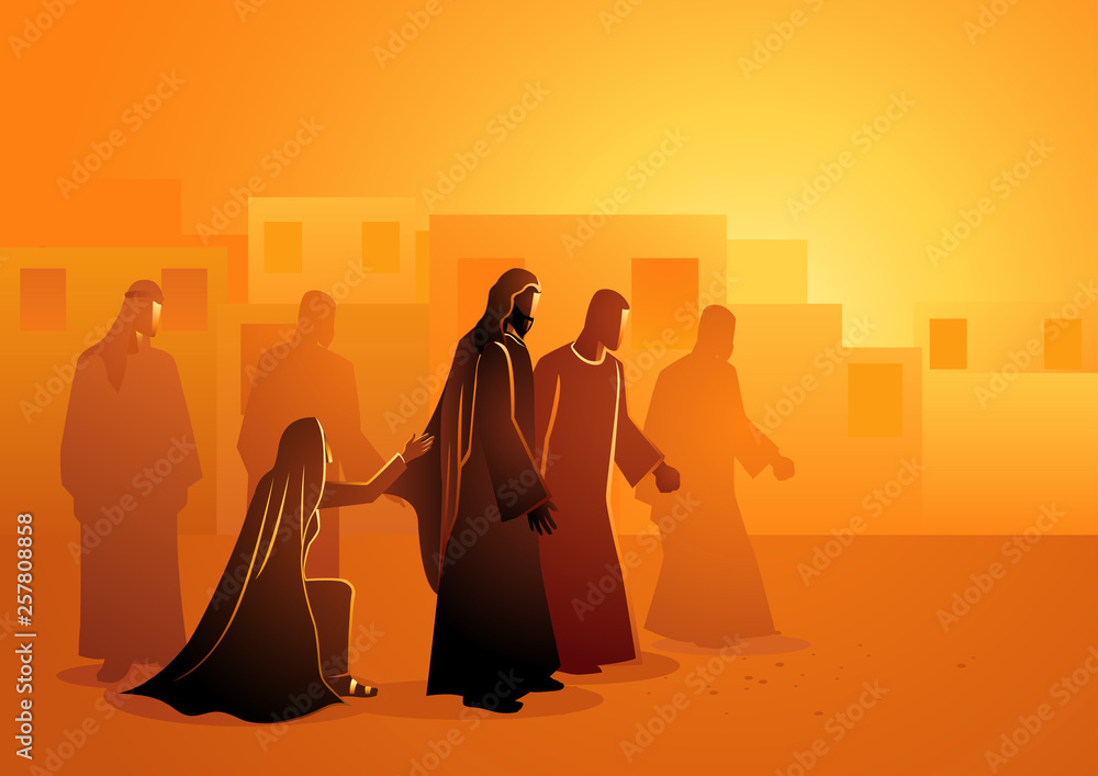 Jesus heals the bleeding woman Stock Vector | Adobe Stock