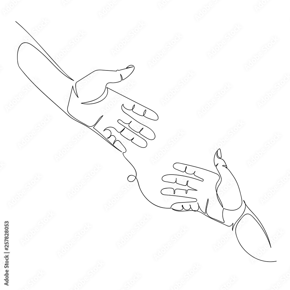 two hands. line drawing. one line. infinite line Stock Vector | Adobe Stock