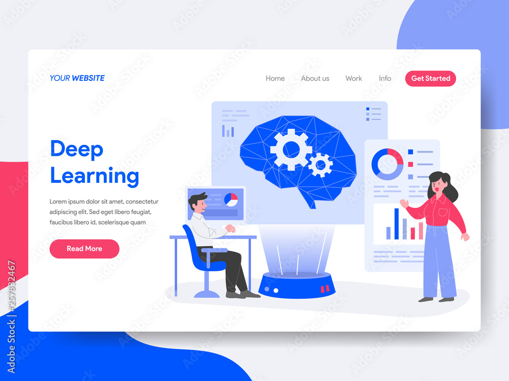 Landing page template of Deep Learning Illustration Concept. Isometric ...