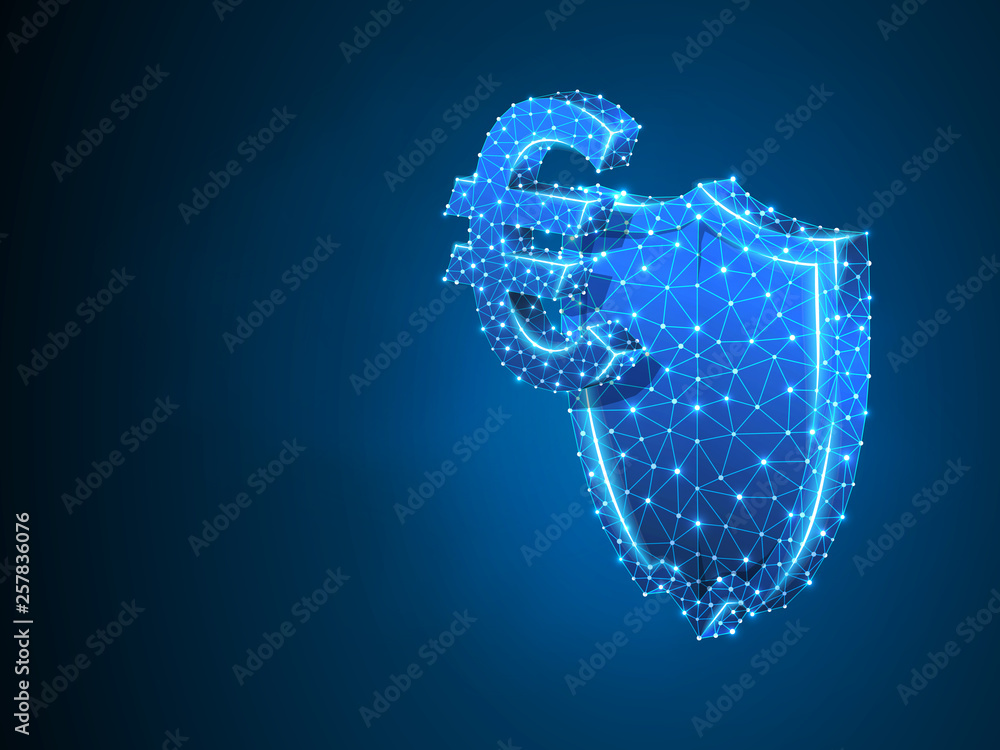 Security shield with Euro currency symbol abstract neon 3d illustration ...
