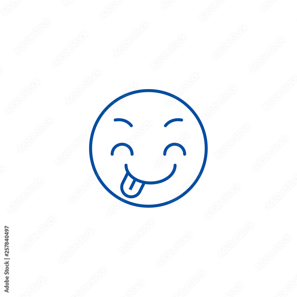 Tricky emoji line concept icon. Tricky emoji flat vector website sign ...