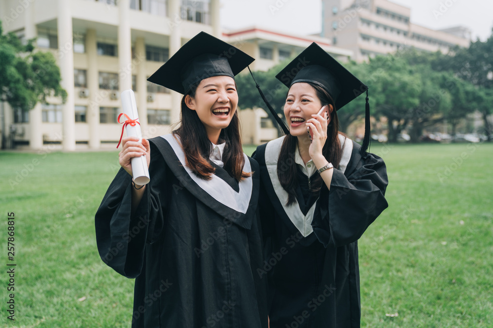 graduate student woman happy talk using smartphone smiling. young ...