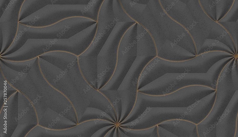 Black hard metal with gold eges tiles simulation of 3d panels. High ...