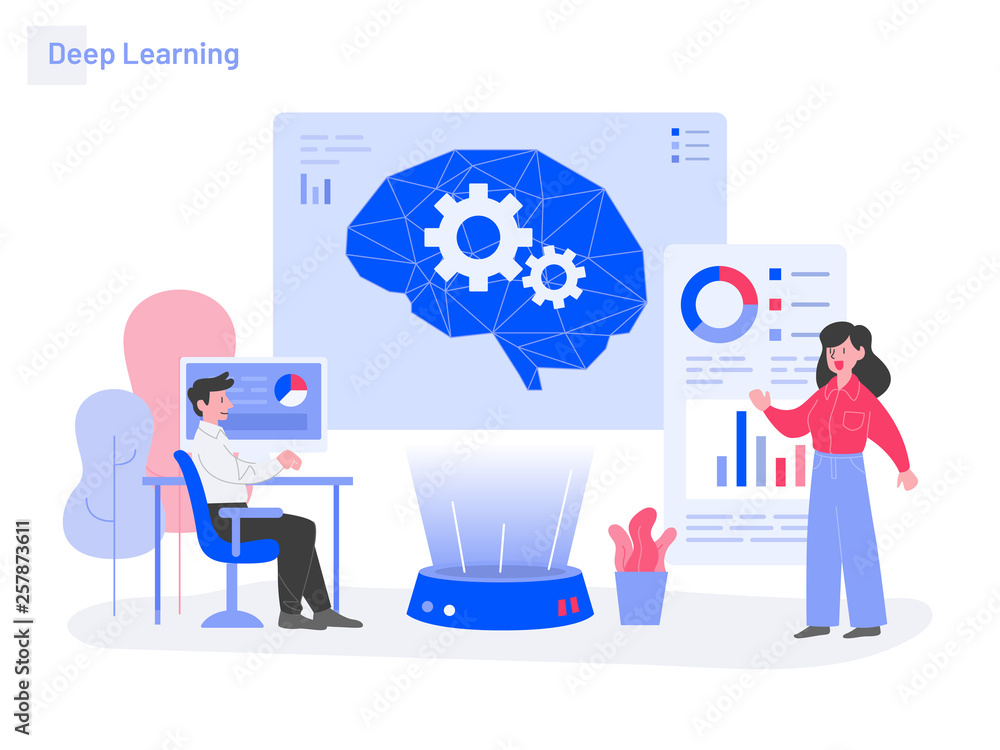 Deep Learning Illustration Concept. Modern flat design concept of web ...