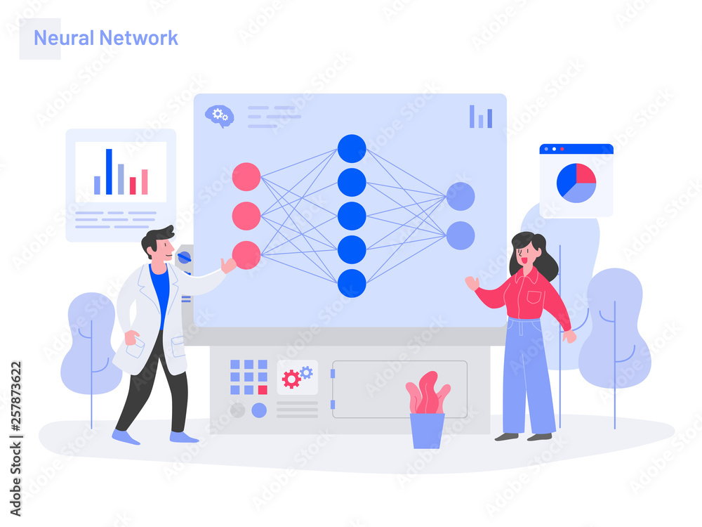 Neural Network Illustration Concept. Modern flat design concept of web ...