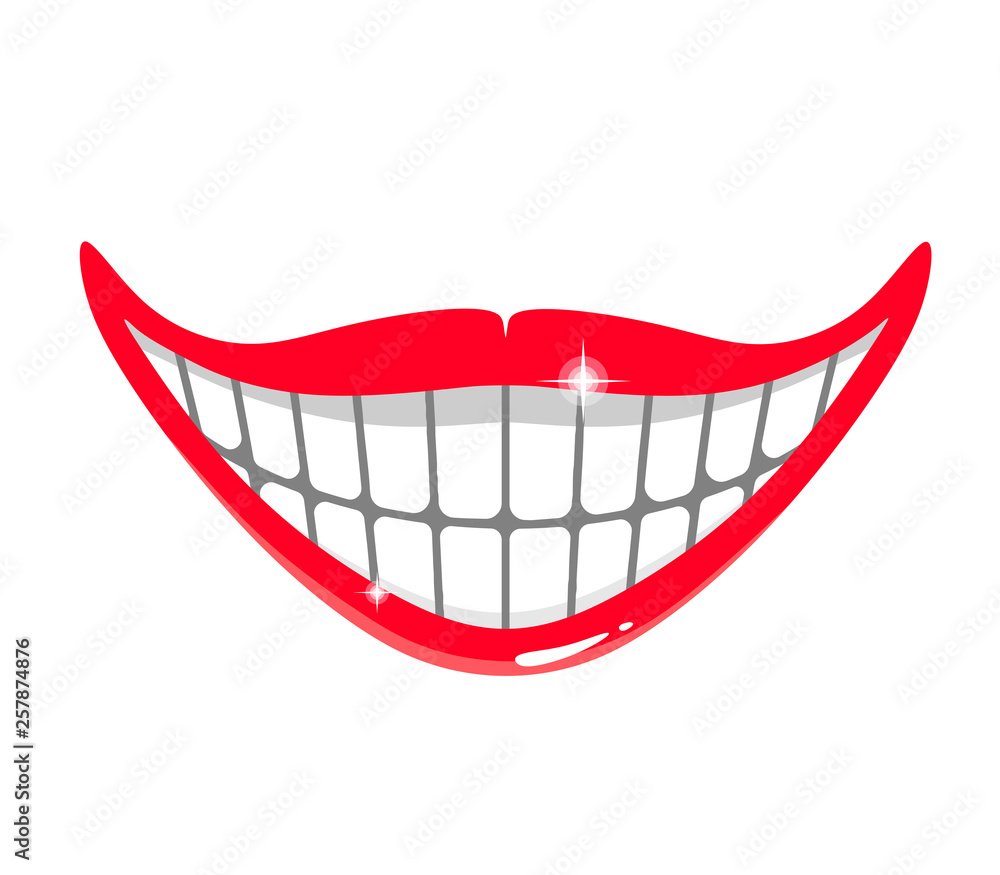 Sarcastic and funny cartoon smile with glitter teeth. Vector ...