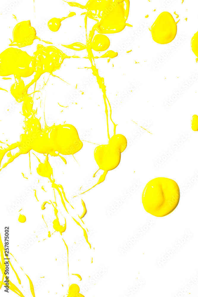 Yellow Paint Splatters on White Background Stock Photo | Adobe Stock