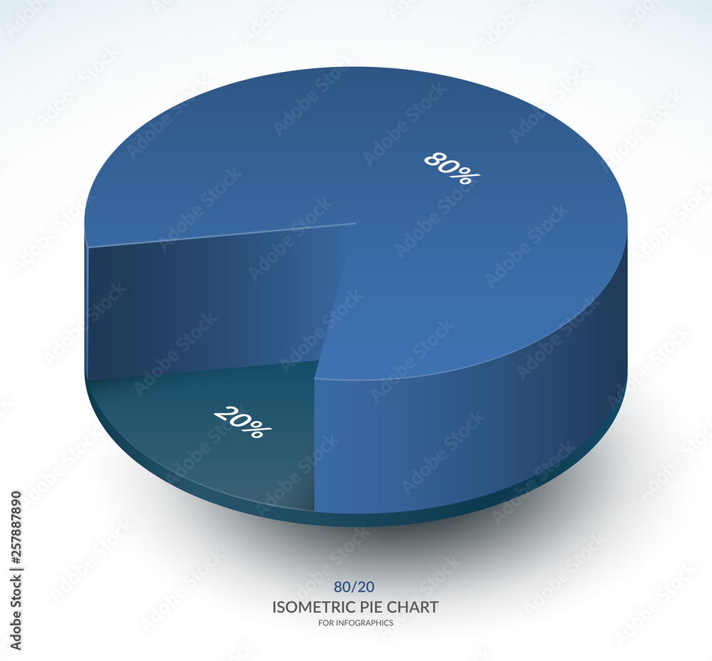 Infographic isometric pie chart template. Share of 80 and 20 percent ...