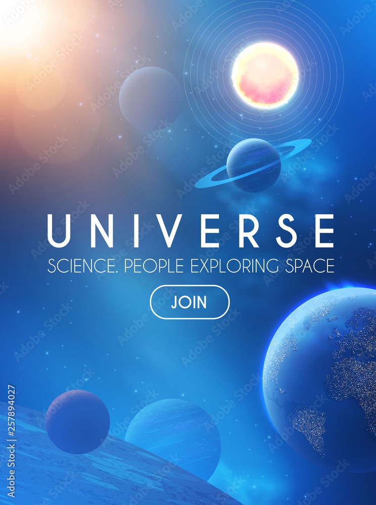 Planets in Universe with Star, Nebula and Galaxy Lights. 3D REalistic ...