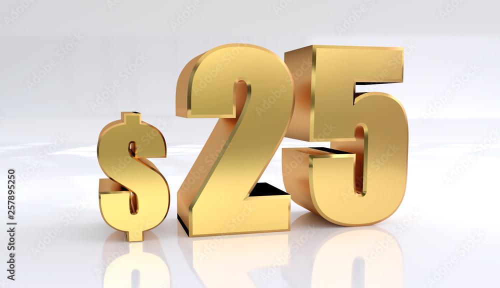25 dollar price symbol. red text number 3d render with dollar sign on ...