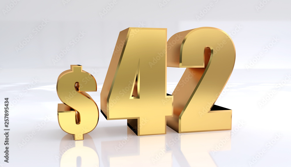 42 dollar price symbol. red text number 3d render with dollar sign on ...