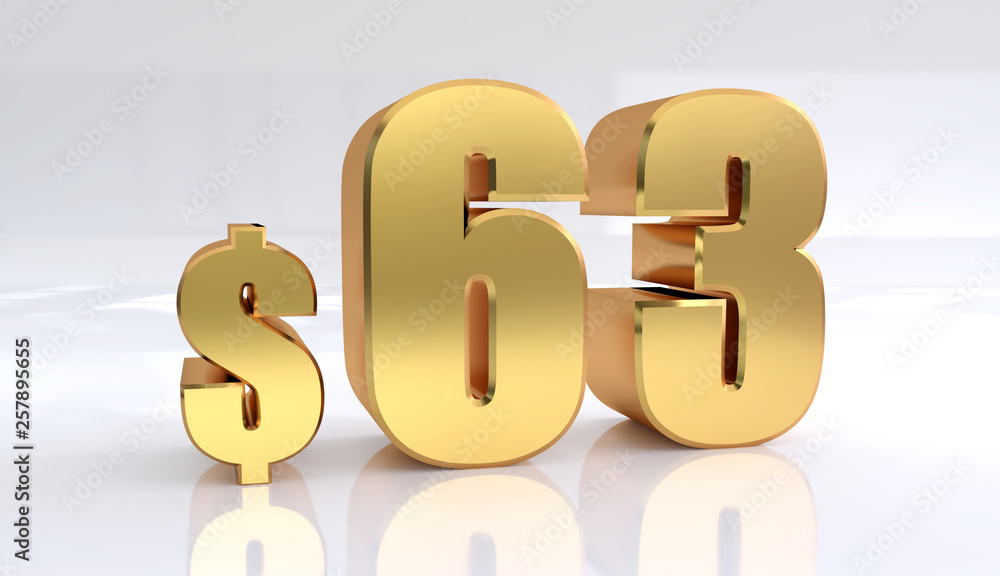 63 dollar price symbol. red text number 3d render with dollar sign on ...
