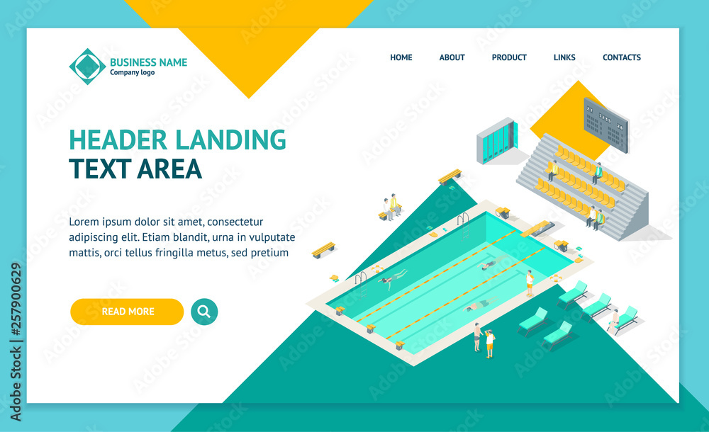 Indoors Swimming Pool Landing Web Page Template Isometric View. Vector ...
