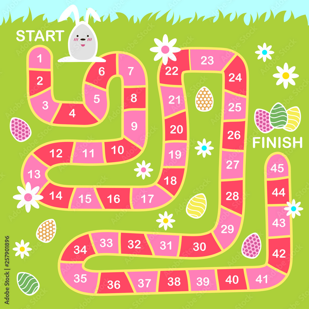Vector cartoon style illustration of kids Easter board game with ...