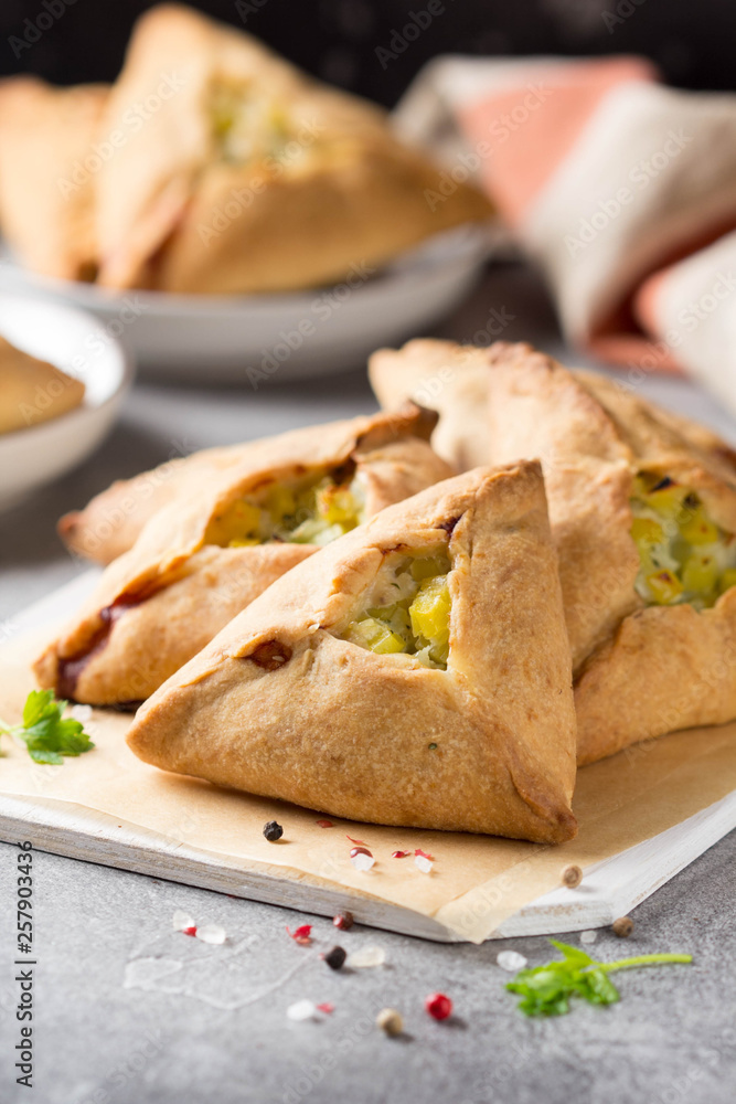 Tatar pie triangle echpochmak, Russian kurnik, delicious pastry with ...