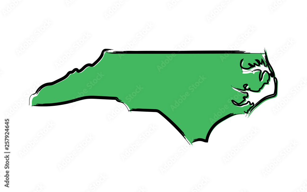 Stylized green sketch map of North Carolina Stock Illustration | Adobe ...