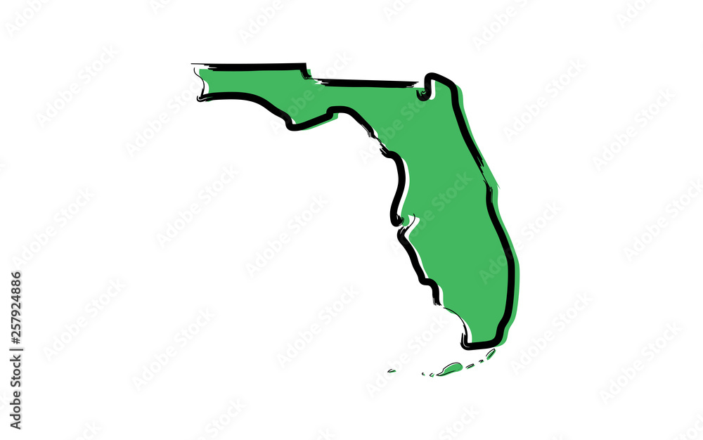 Stylized green sketch map of Florida Stock Illustration | Adobe Stock