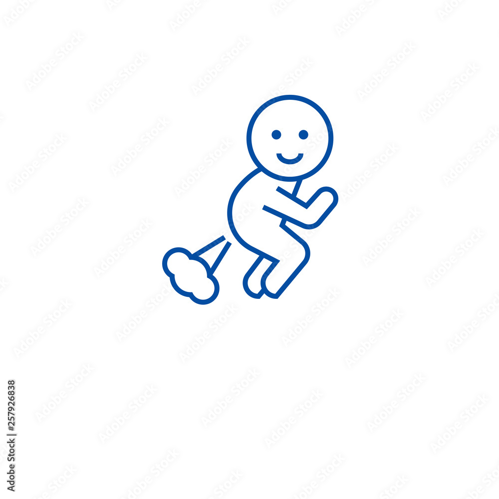 Farting man line concept icon. Farting man flat vector website sign ...