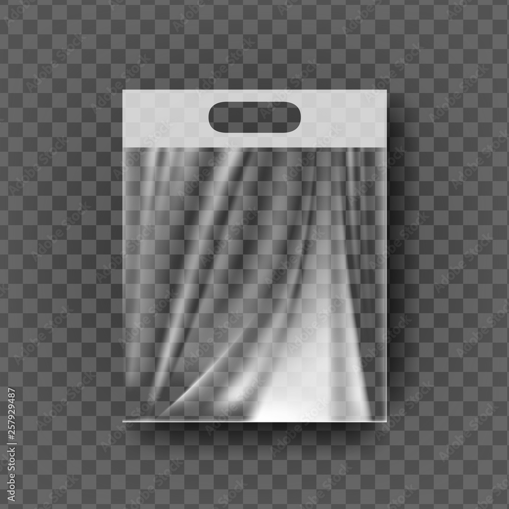 Plastic Hanger Pocket Bag Vector. Transparent Hang Bag Wrap. Empty ...