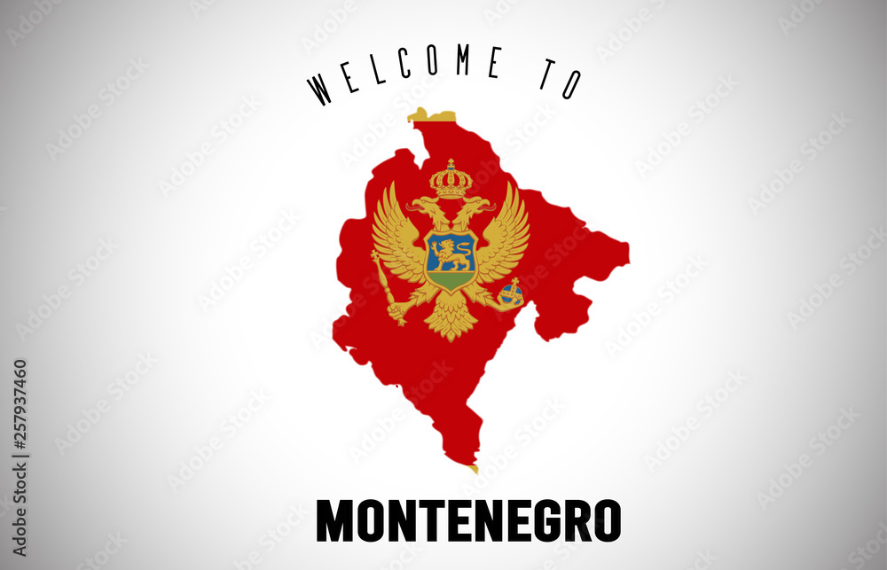 Montenegro Welcome to Text and Country flag inside Country border Map ...