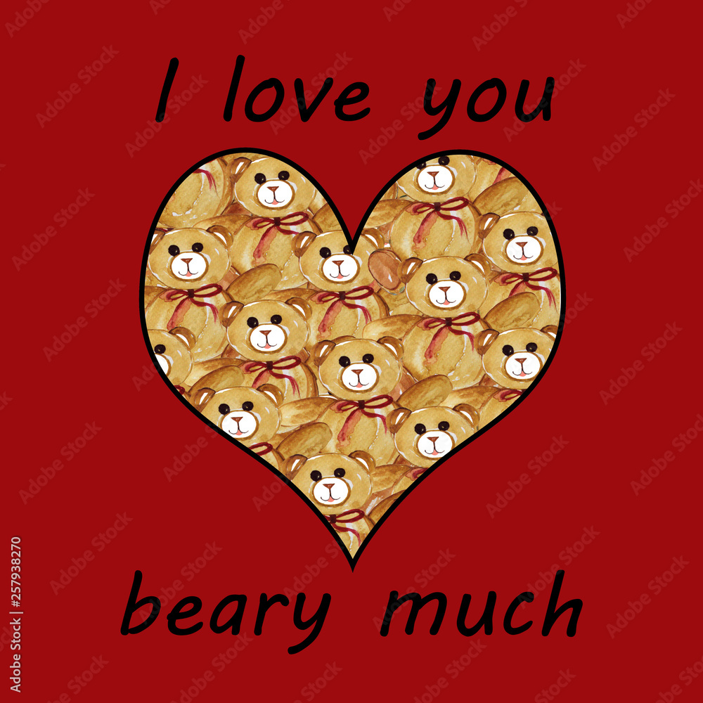 Valentines day card template i love you beary much teddy heart cute ...