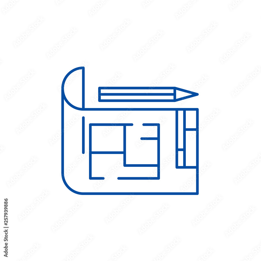 House design line concept icon. House design flat vector website sign ...