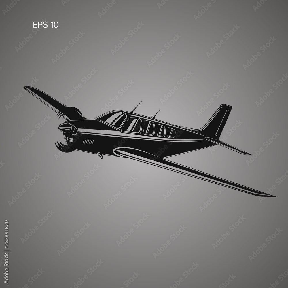 Small plane vector illustration. Single engine propelled passenger ...