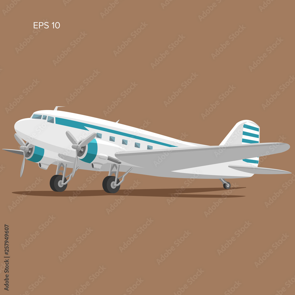 Old vintage piston engine airliner. Flat design aircraft vector ...