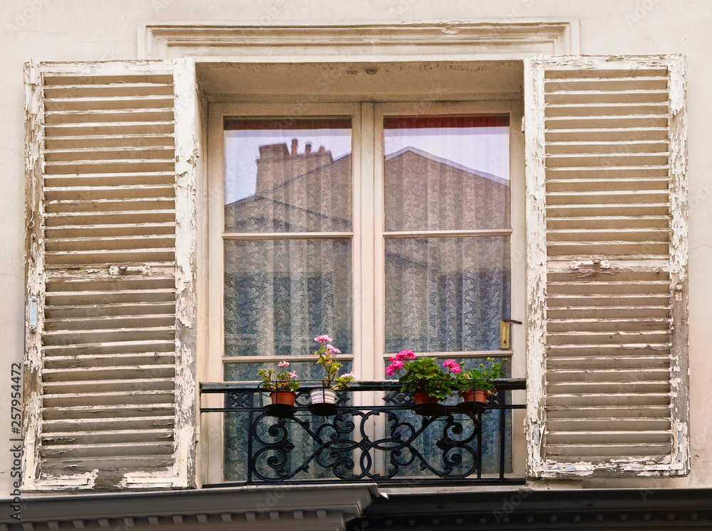 Old typical European window with open wooden shutters Stock Photo ...
