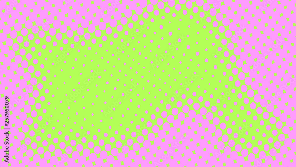 Green pop art background with purple halftone dots design, abstract ...