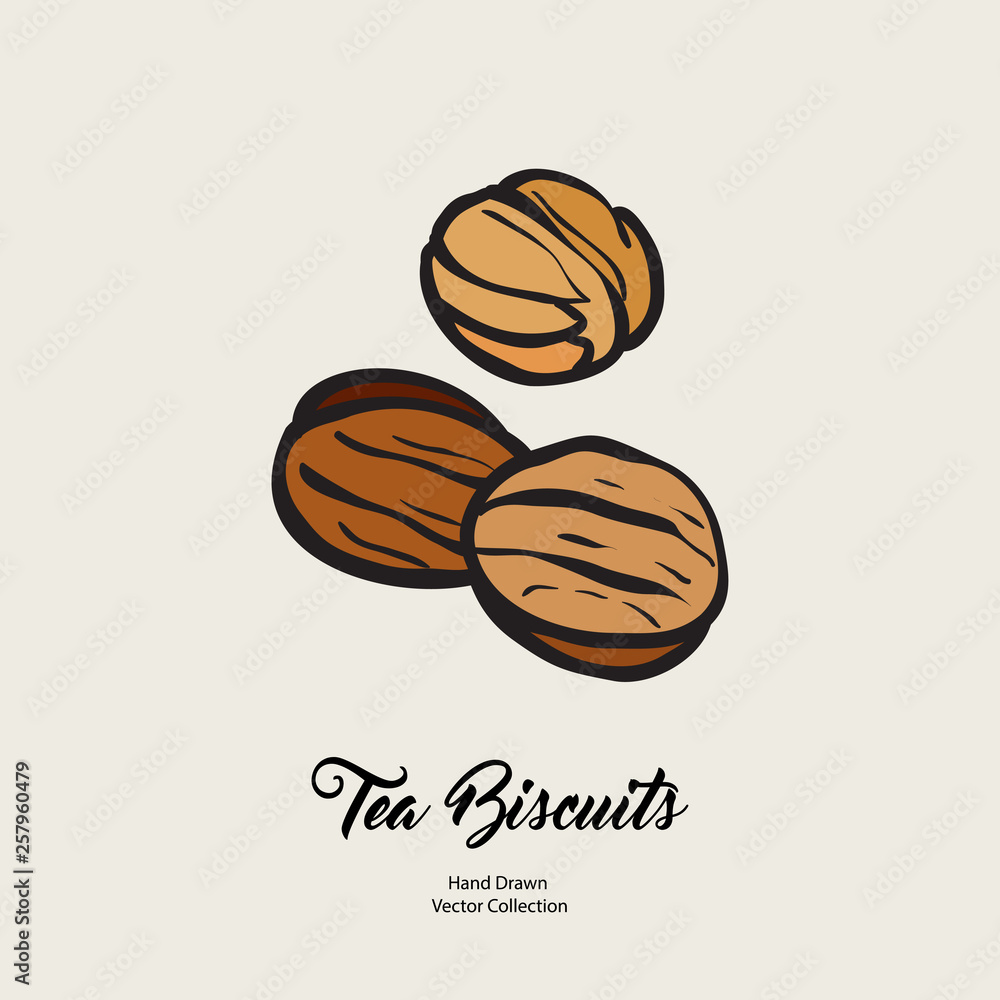 Biscuits isolated hand drawn vector line illustration in old style ...