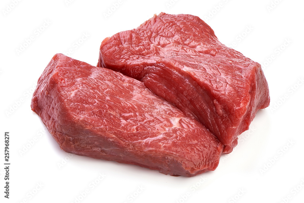 Raw ribeye beef steak, sliced fresh meat, close-up, isolated on white ...