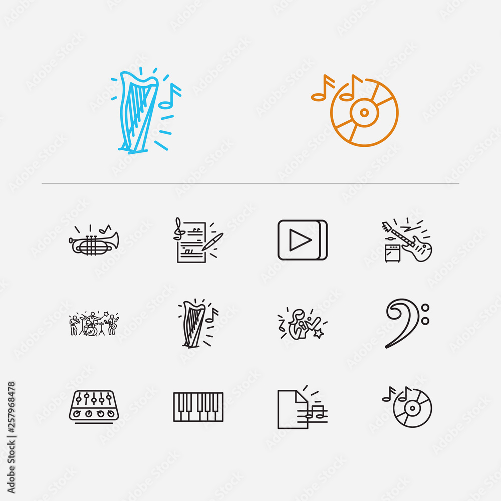 Musical icons set. Music record and musical icons with singer woman ...