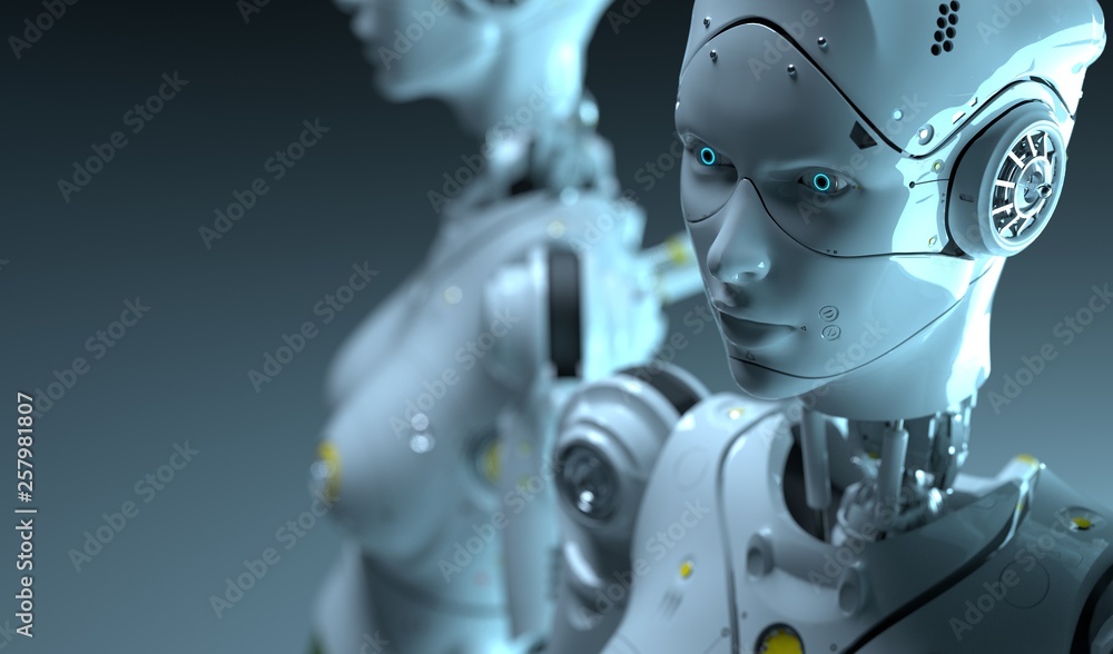 robot woman, sci-fi woman animation of the digital world of the future ...