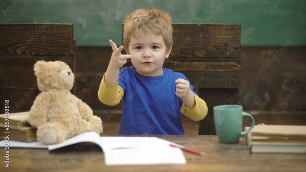 Small kid learning to count. Adding numbers with hands. Math lesson at ...