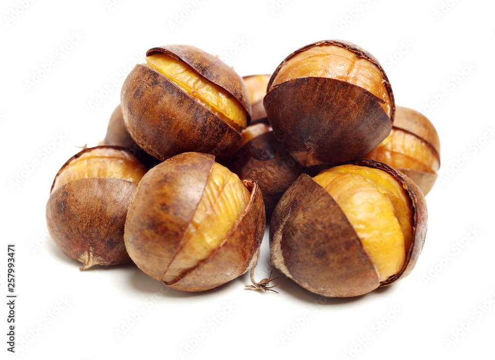 chinese food, peeled roasted chestnut on white background 스톡 사진 | Adobe ...