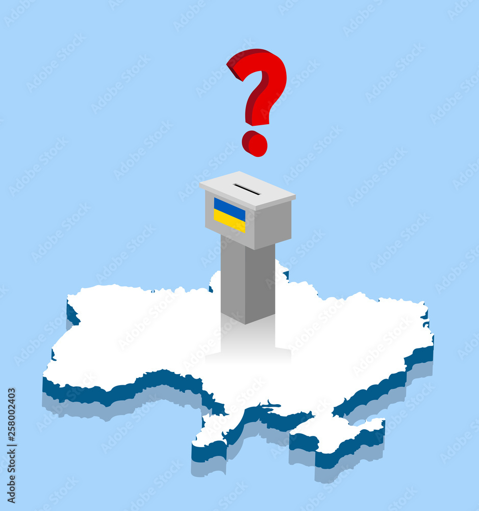 Ukrainian election results with question mark and voting box over 3D ...