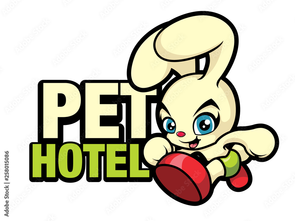 Cute rabbit cartoon mascot running with pet hotel logo, vector Stock ...