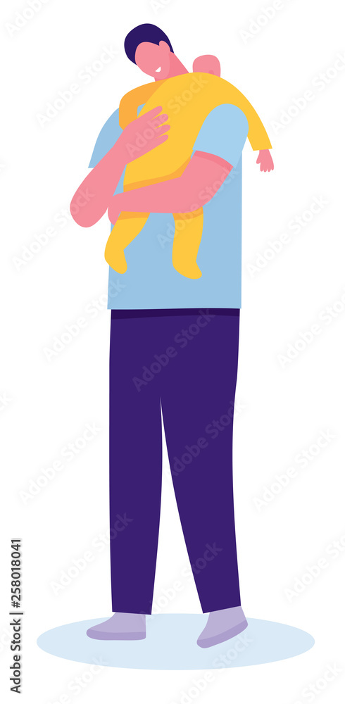 Proud father holding his newborn baby daughter. the father cradles a ...