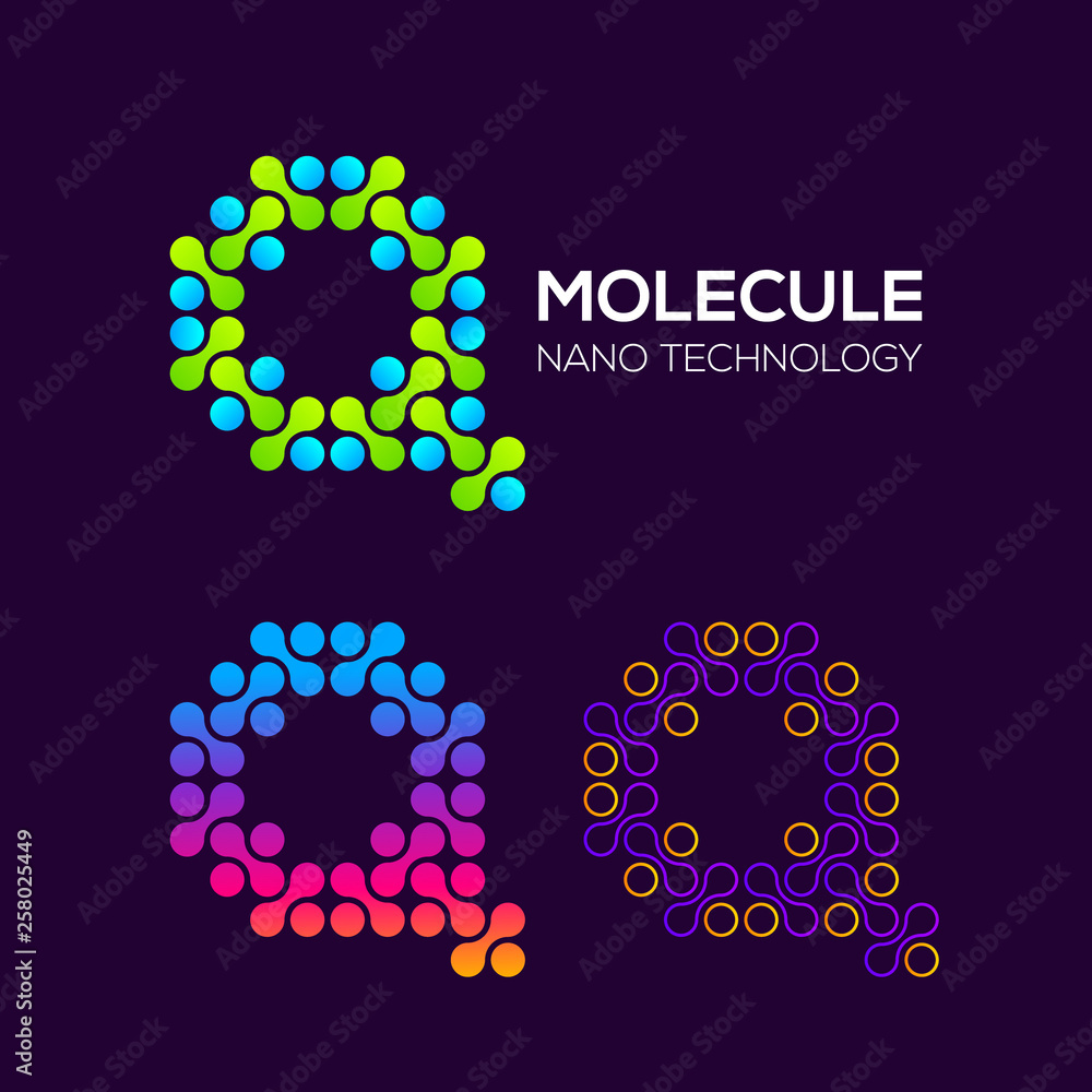 Letter Q Logotype with Dots or Points and Curve , Circle Shape and Line ...