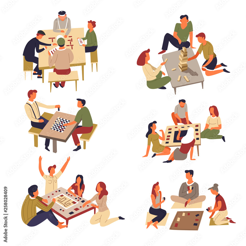 Table games domino and chess play cards and jenga Stock Vector | Adobe ...