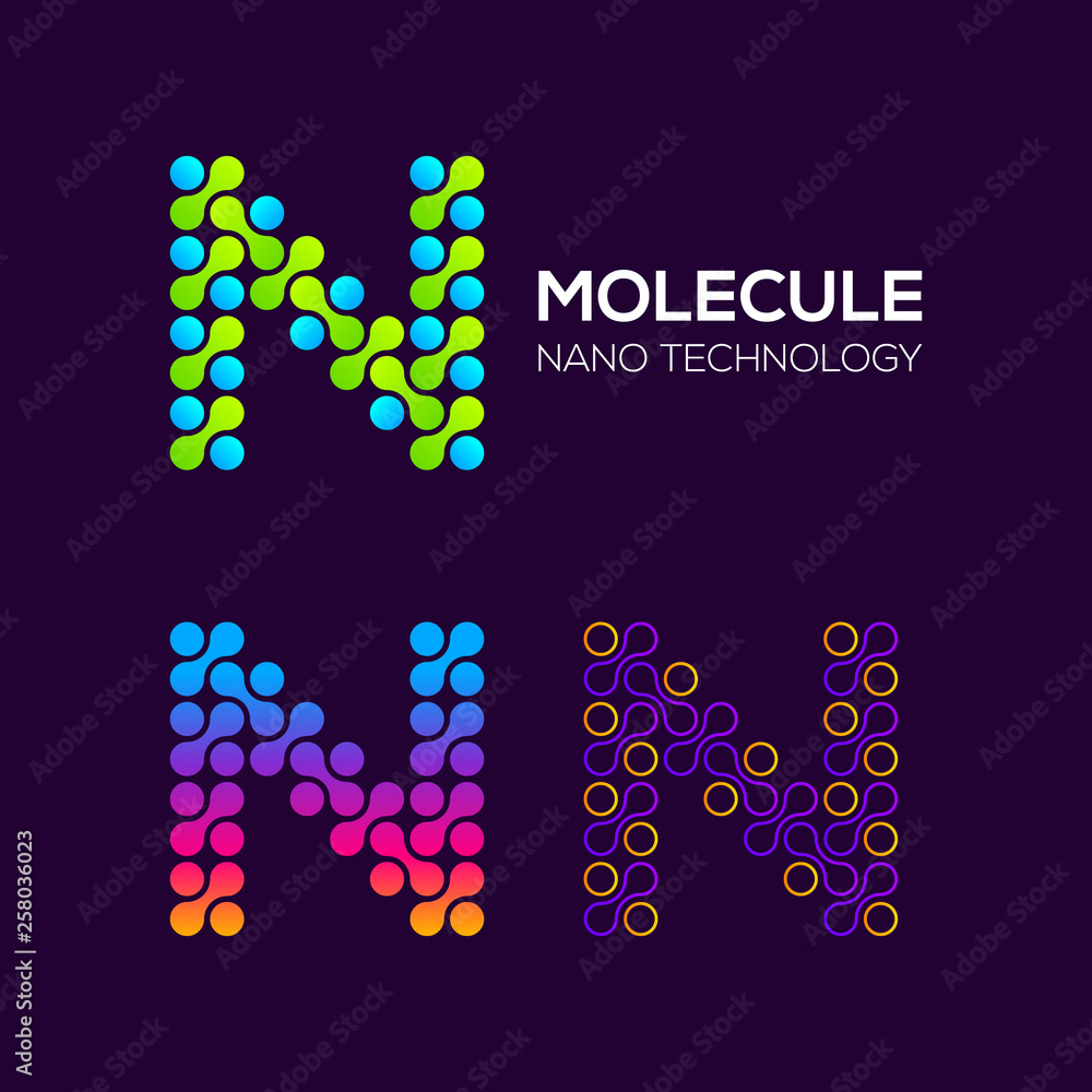 Letter N Logotype with Dots or Points and Curve , Circle Shape and Line ...
