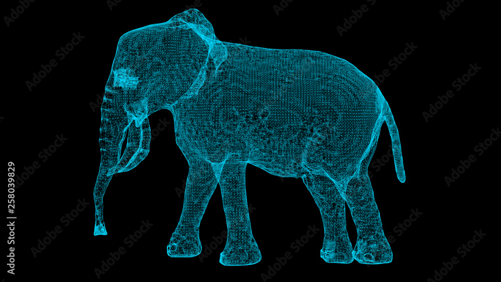 3d rendering elephant wireframe high poly mesh Stock Illustration ...